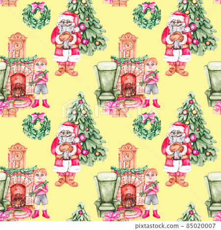 Watercolor pattern with Christmas and New Year... - Stock Illustration ...