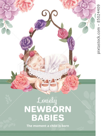 Poster template with newborn baby... - Stock Illustration [85024409 ...