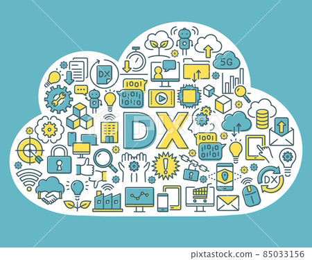 DX digital transformation cloud-shaped logo - Stock Illustration ...