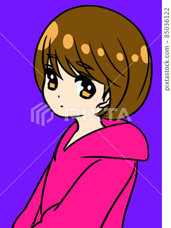 連帽衫少女粉色-插圖素材 [85036122] - PIXTA圖庫