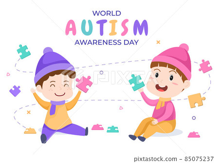 World Autism Awareness Day with Cute Character... - Stock Illustration ...