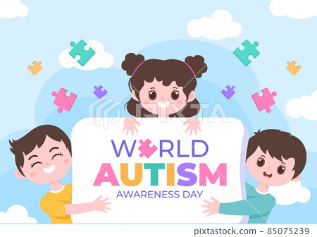 World Autism Awareness Day with Cute Character... - Stock Illustration ...