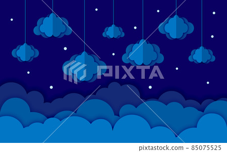 Cloud paper cut blue sky flat style. Cartoon... - Stock Illustration ...