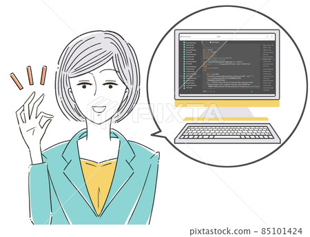 Simple female illustration PC programming screen - Stock Illustration ...