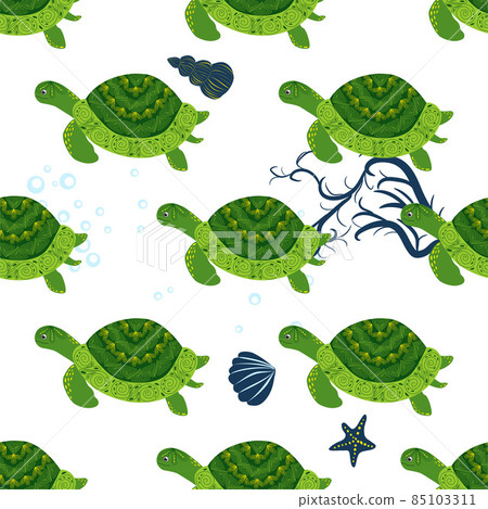 Turtle green seamless pattern, beautiful... - Stock Illustration ...