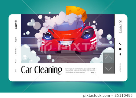 Car cleaning cartoon landing page happy automobile - Stock Illustration ...