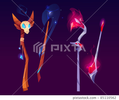 Set of magic wands, wizard staffs or witch sticks - Stock Illustration ...