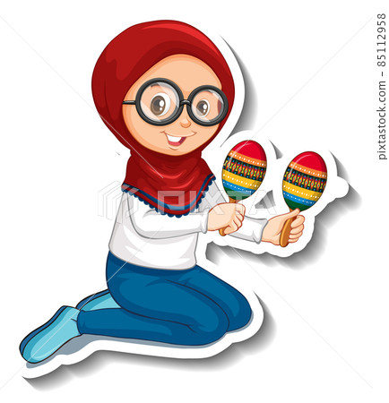 Muslim girl playing maracas cartoon character... - Stock Illustration ...