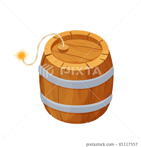 TNT wooden barrel with detonator in comic... - Stock Illustration ...
