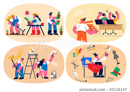 Set of workers provide good service for clients - Stock Illustration ...