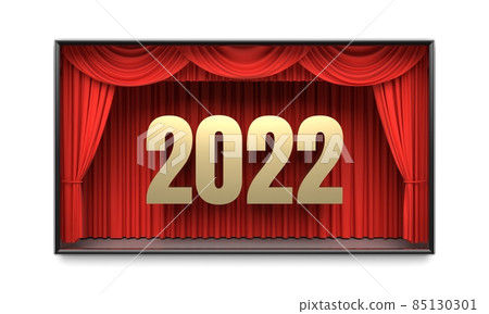 Red stage curtains on home cinema revealing... - Stock Illustration ...