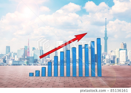 Tokyo cityscape and rising bar graph - Stock Illustration [85136161 ...