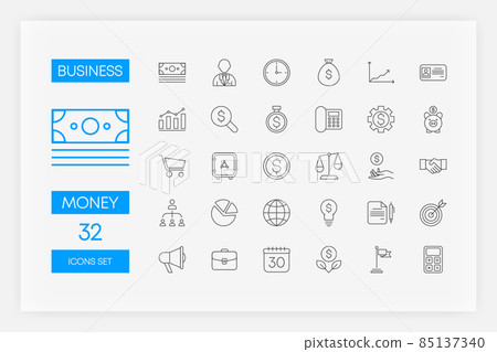 Set of blue color line icons of Business... - Stock Illustration ...