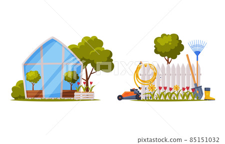 Greenhouse with Crop Growing and Palisade with... - Stock Illustration ...