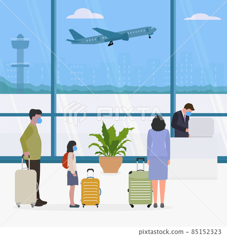 Covid Travel Airport Plane People Tourist Check in - Stock Illustration ...