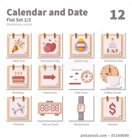 Calendar and Date icons set, Flat, vector and...-插圖素材 [85160690] - PIXTA圖庫
