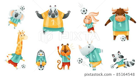 Team of wild animals playing soccer. Cute... - Stock Illustration ...