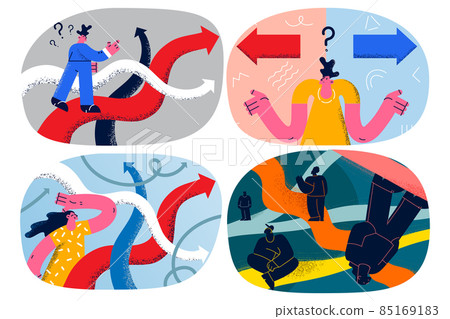Set of doubtful businesspeople frustrated with... - Stock Illustration ...