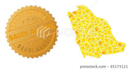 Saudi Arabia Map Collage of Golden and Metal... - Stock Illustration ...