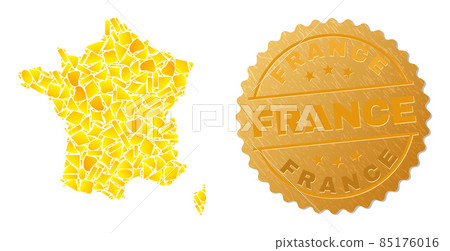 France Map Mosaic of Gold Elements and Metallic... - Stock Illustration ...