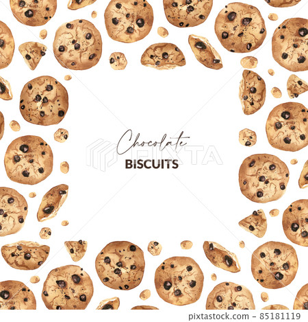 Watercolor biscuits with chocolate. Hand... - Stock Illustration ...
