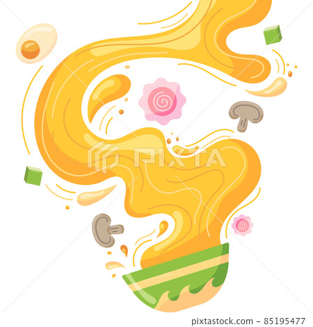 Soup splashing out of a plate, Asian broth with... - Stock Illustration ...