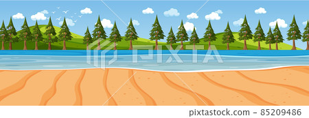 Beach horizontal scene at day time with many... - Stock Illustration ...