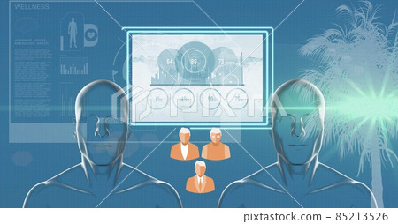 Two human head models and digital interface... - Stock Illustration ...