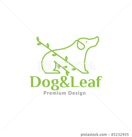 line art dog with leaf logo design vector... - Stock Illustration ...