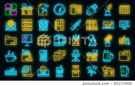 Space organization icons set vector neon - Stock Illustration [85237006 ...