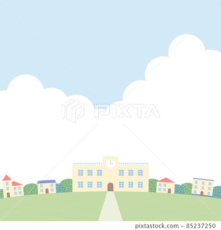 Blue sky, school and townscape - Stock Illustration [85237250] - PIXTA