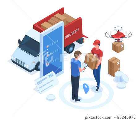 Isometric logistic, shipping service, delivery... - Stock Illustration ...