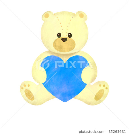 A stuffed white bear with a blue heart - Stock Illustration [85263681 ...