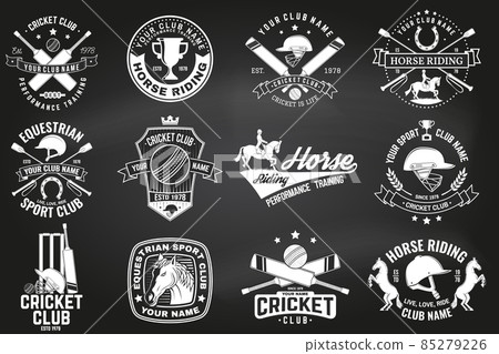 Set of cricket and Horse riding club, patches,... - Stock Illustration ...