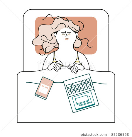 Woman staying up late - Stock Illustration [85286568] - PIXTA