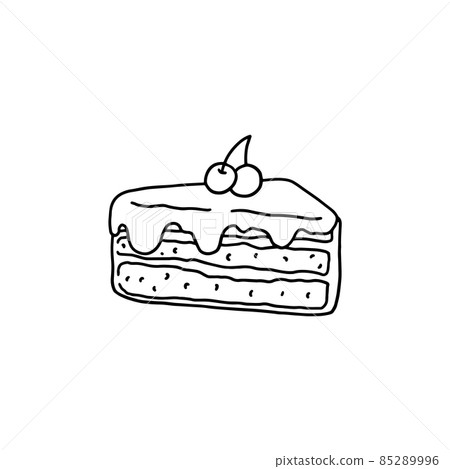 Doodle layered cake with cream and cherry,... - Stock Illustration ...