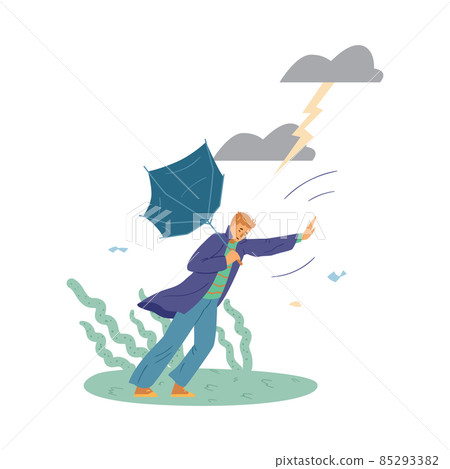 Man struggle against wind with his broken... - Stock Illustration ...