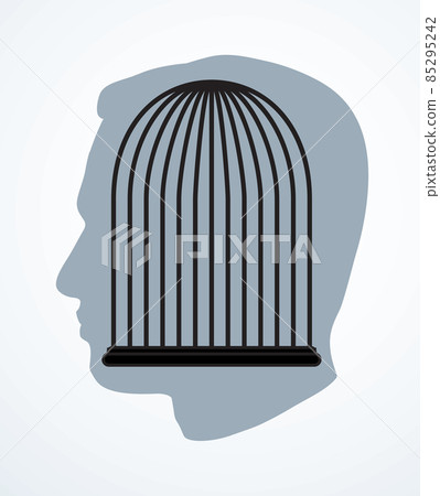 Iron cage in form of man face. Vector drawing icon - Stock Illustration ...