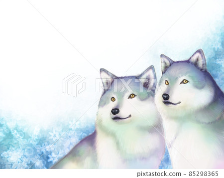 Two wolves looking side by side in the distance... - Stock Illustration ...