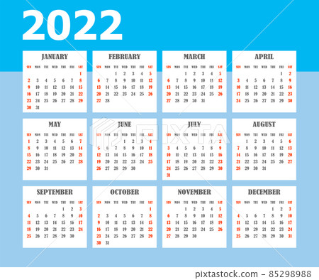 American calendar 2022 in english starts on Sunday - Stock Illustration ...