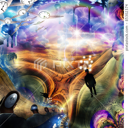 Human minds and flying time with man having... - Stock Illustration ...