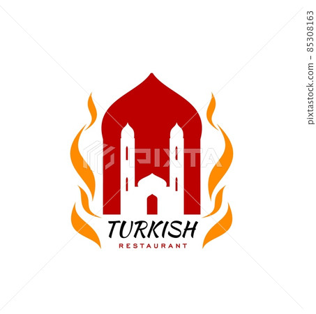 Turkish cuisine restaurant icon hot flames for... - Stock Illustration ...