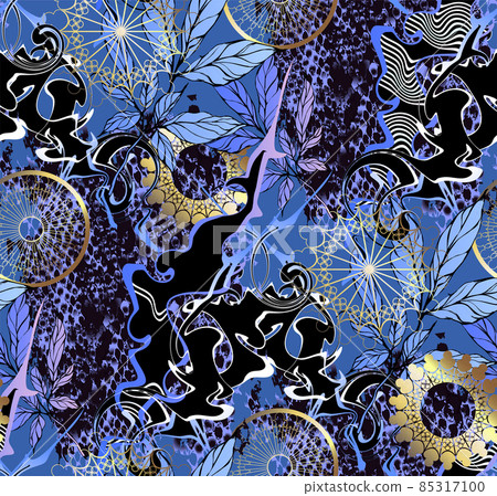 Seamless bright abstract pattern. Blue and gold... - Stock Illustration ...