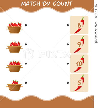 Match by count of cartoon red chilli. Match and... - Stock Illustration ...