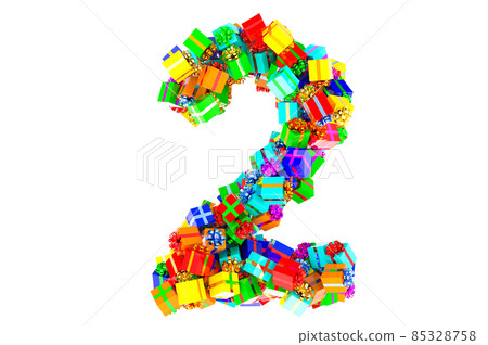 Number 2, from colored gift boxes, 3D rendering - Stock Illustration ...