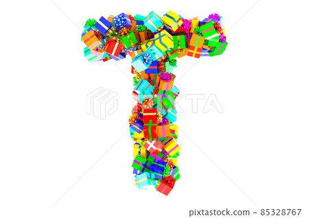 Letter T from colored gift boxes, 3D rendering - Stock Illustration ...