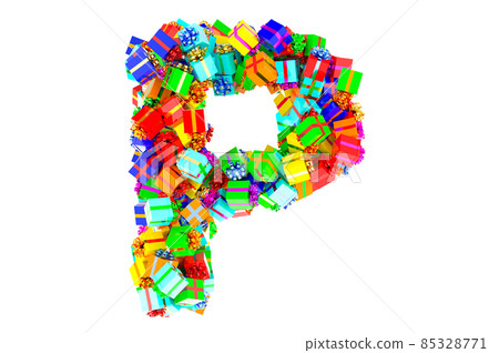 Letter P from colored gift boxes, 3D rendering - Stock Illustration ...