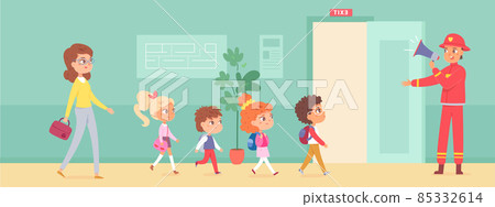 Evacuation educational game with school kids... - Stock Illustration ...