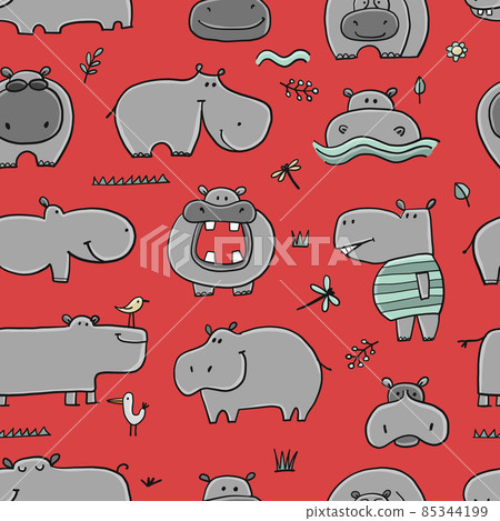 Hippopotamus family, cute hippo characters.... - Stock Illustration ...