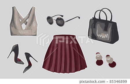 Set of fashion stickers with womens clothes - Stock Illustration ...